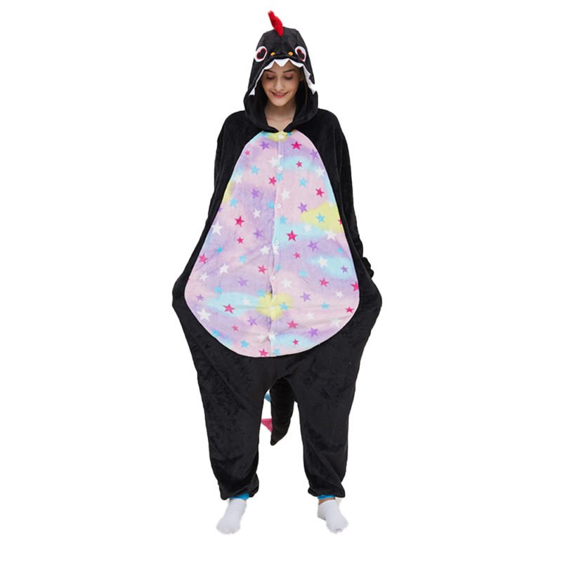 Black Dragon Onesie for Adults Colorful Tail Animal Kigurumi Pajamas ...
