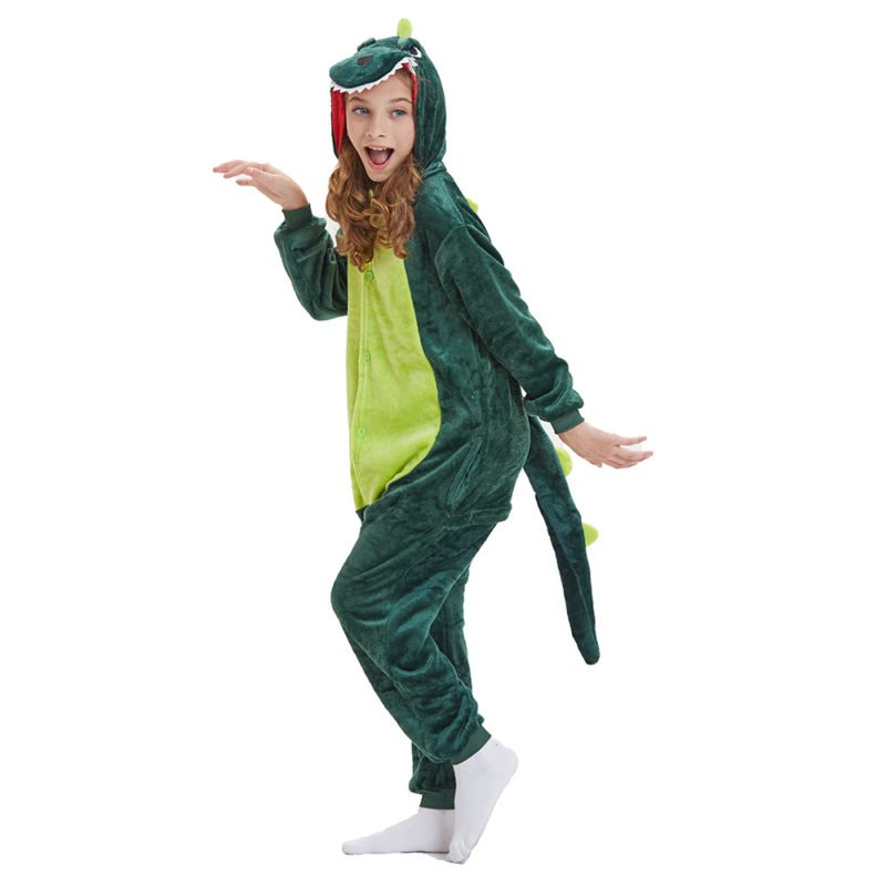 Kids Green Dinosaur Onesie Boys Girls Kigurumi Animal Costumes Pajamas ...