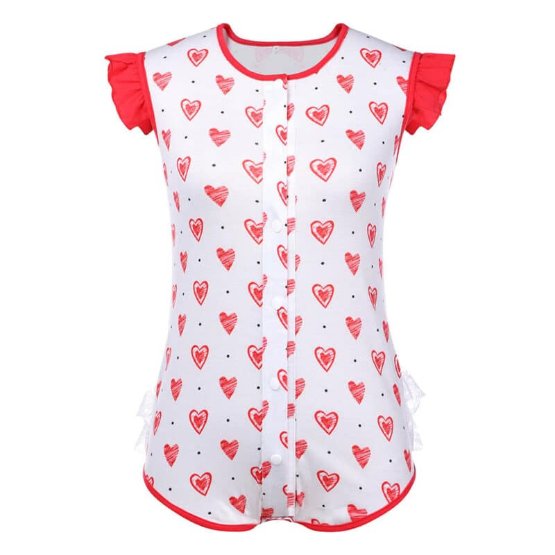 Adult Baby Onesie for Women Cute Red Heart Diaper Lover (ABDL) Snap ...